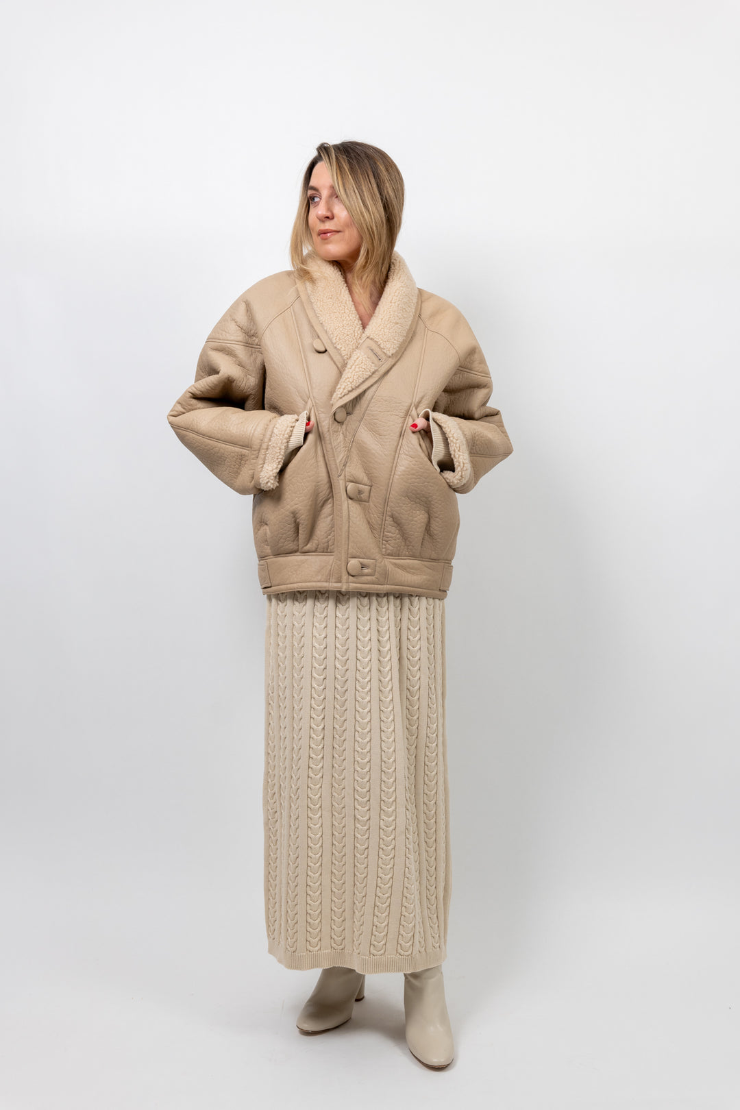 TIMOTHY Shearling Leather Jacket in Biscuit – Rue Sloane